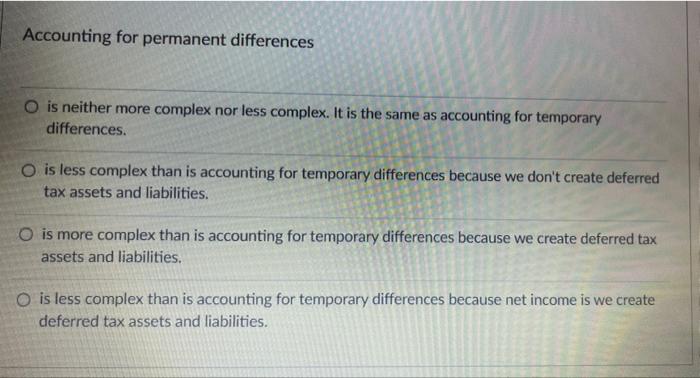 Solved Accounting for permanent differences O is neither | Chegg.com