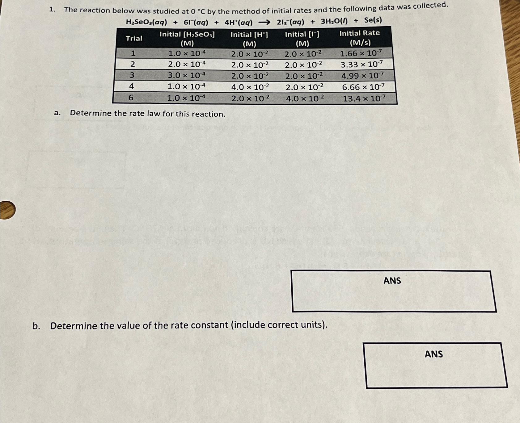 Solved The reaction below was studied at 0°C ﻿by the method | Chegg.com