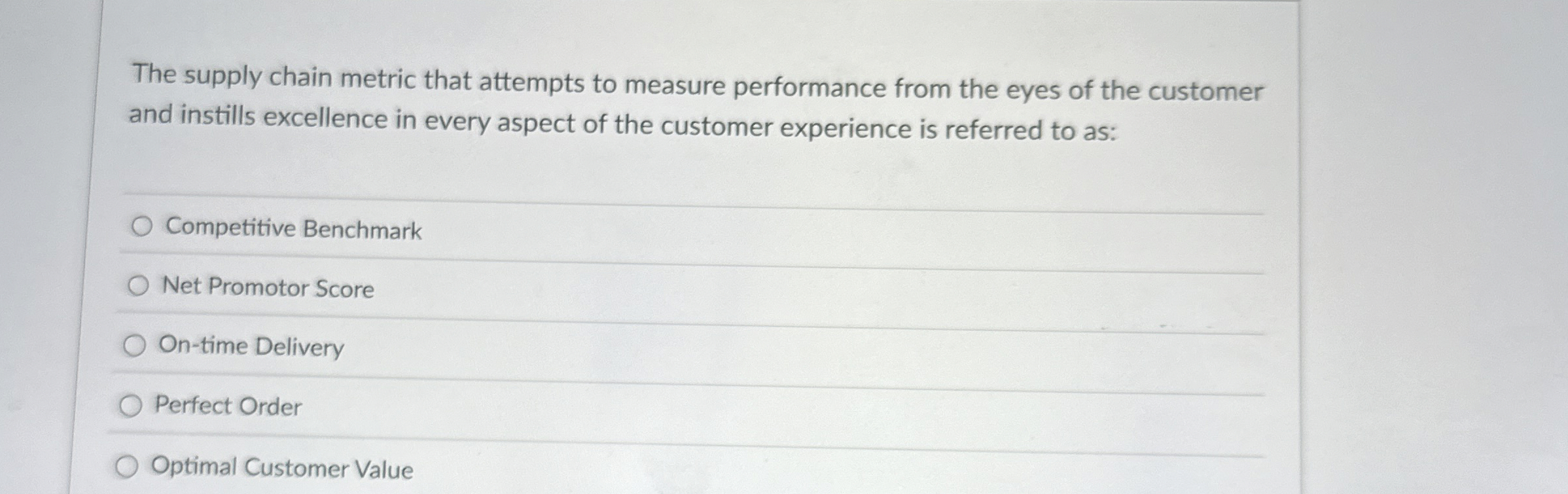 Solved The supply chain metric that attempts to measure | Chegg.com