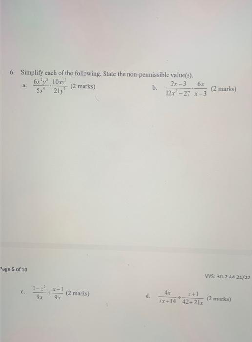 Solved 6. Simplify each of the following. State the | Chegg.com