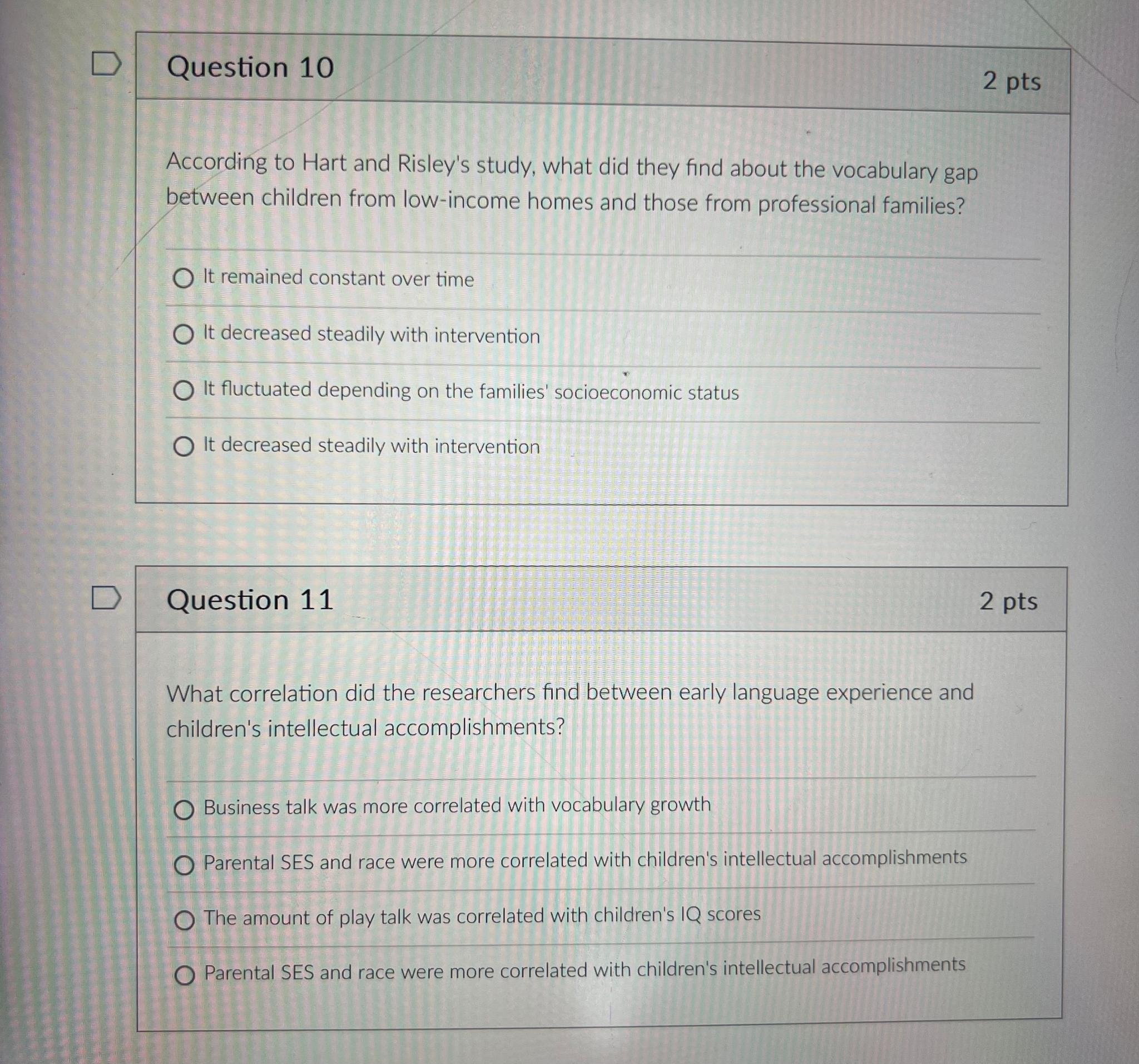 Solved Question 102 ﻿ptsAccording to Hart and Risley's | Chegg.com