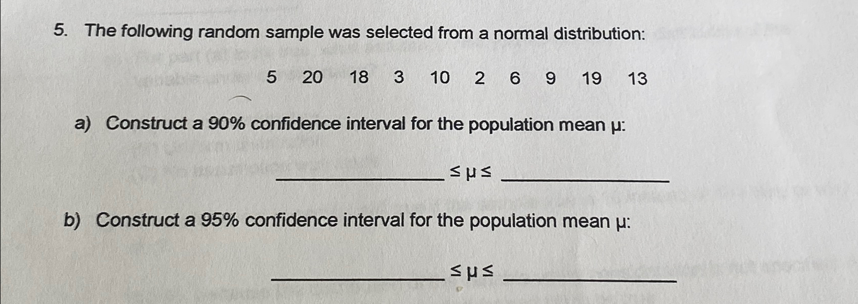Solved The following random sample was selected from a | Chegg.com