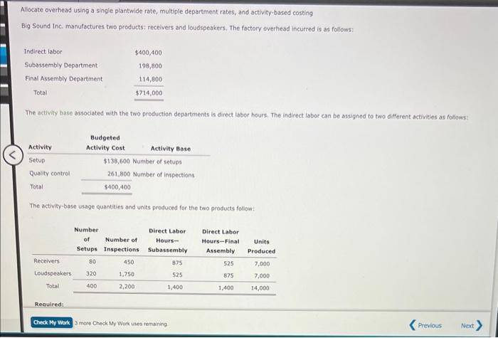 Solved Allocate overhead using a single plantwide rate, | Chegg.com