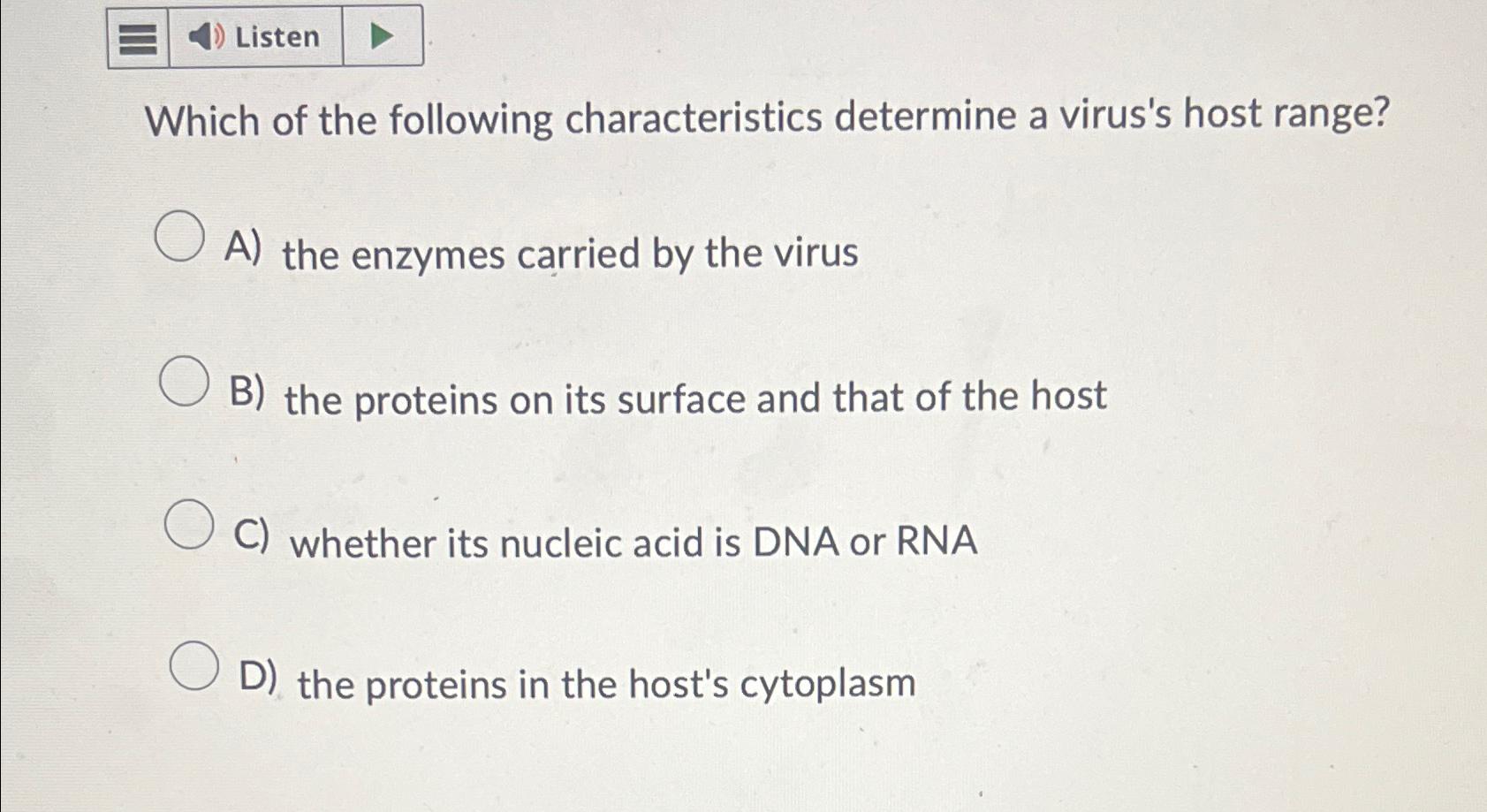 Solved ListenWhich of the following characteristics | Chegg.com