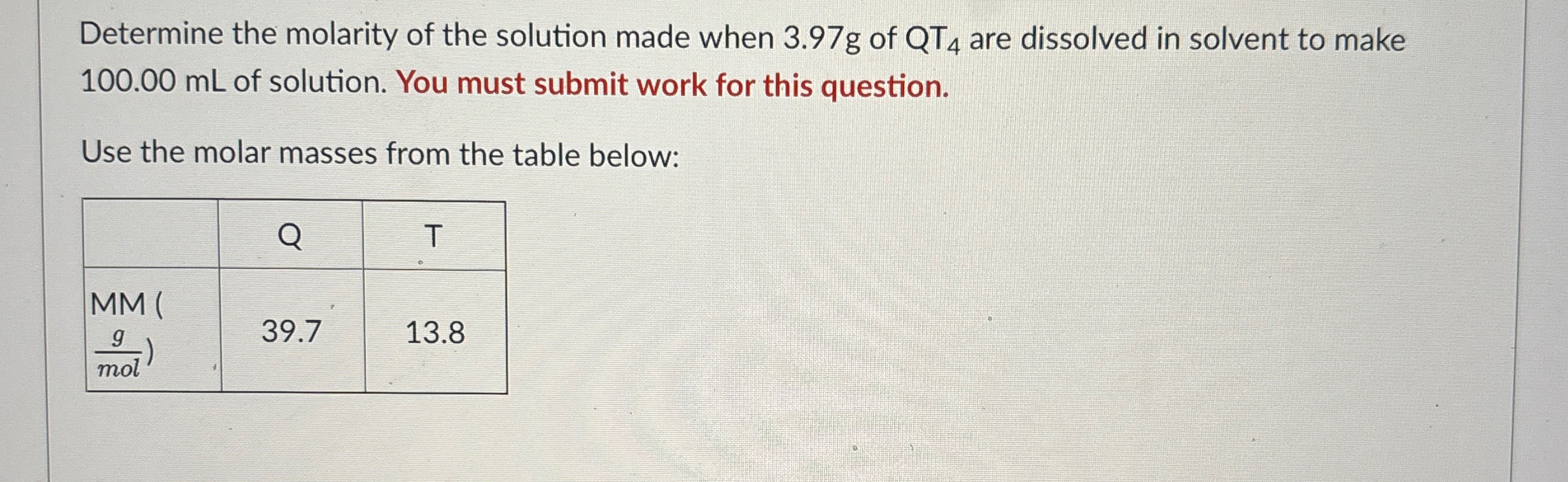 Solved Determine the molarity of the solution made when | Chegg.com