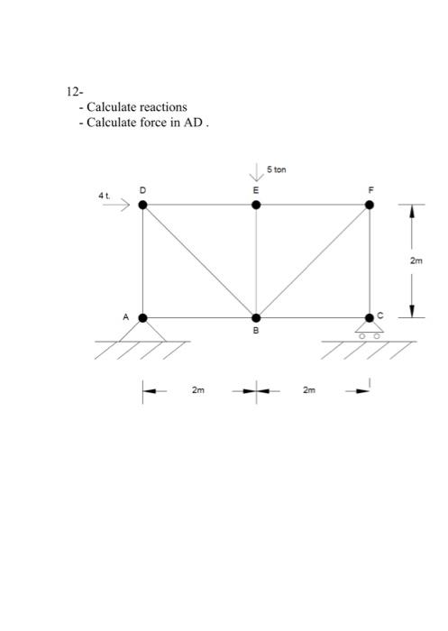 Solved 12 Calculate Reactions Calculate Force In Ad