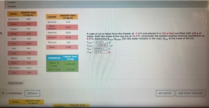 Solved A cube of ice is taken from the freexer at +7.64C and | Chegg.com