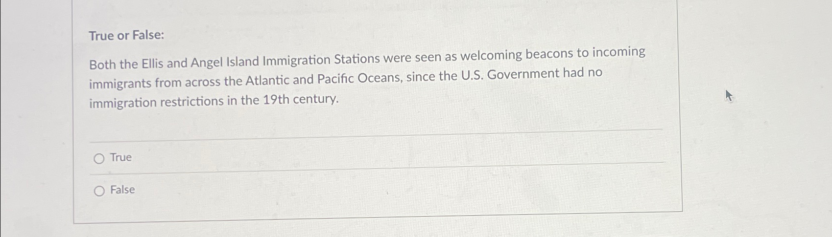 Solved True or False:Both the Ellis and Angel Island | Chegg.com