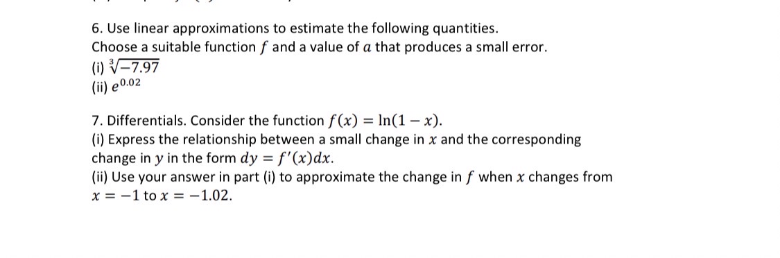 Solved please help answer 6.Use linear approximations to | Chegg.com