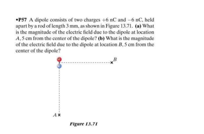 Solved -P57 A dipole consists of two charges +6nC and −6nC, | Chegg.com