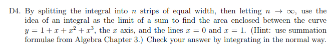 Solved D4. ﻿By splitting the integral into n ﻿strips of | Chegg.com