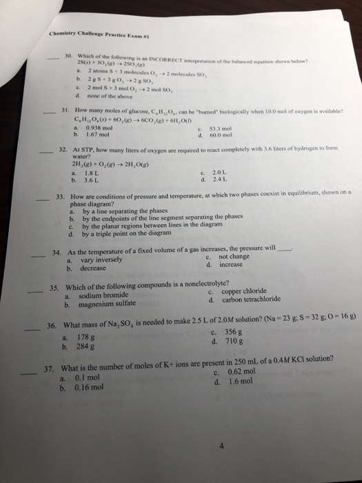 Solved: Chemistry Challenge Pracitee Exam #1 Multiple Chol... | Chegg.com
