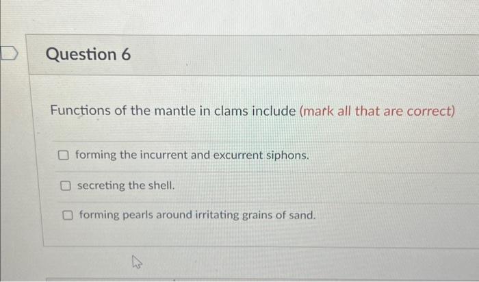 Solved Functions of the mantle in clams include (mark all | Chegg.com