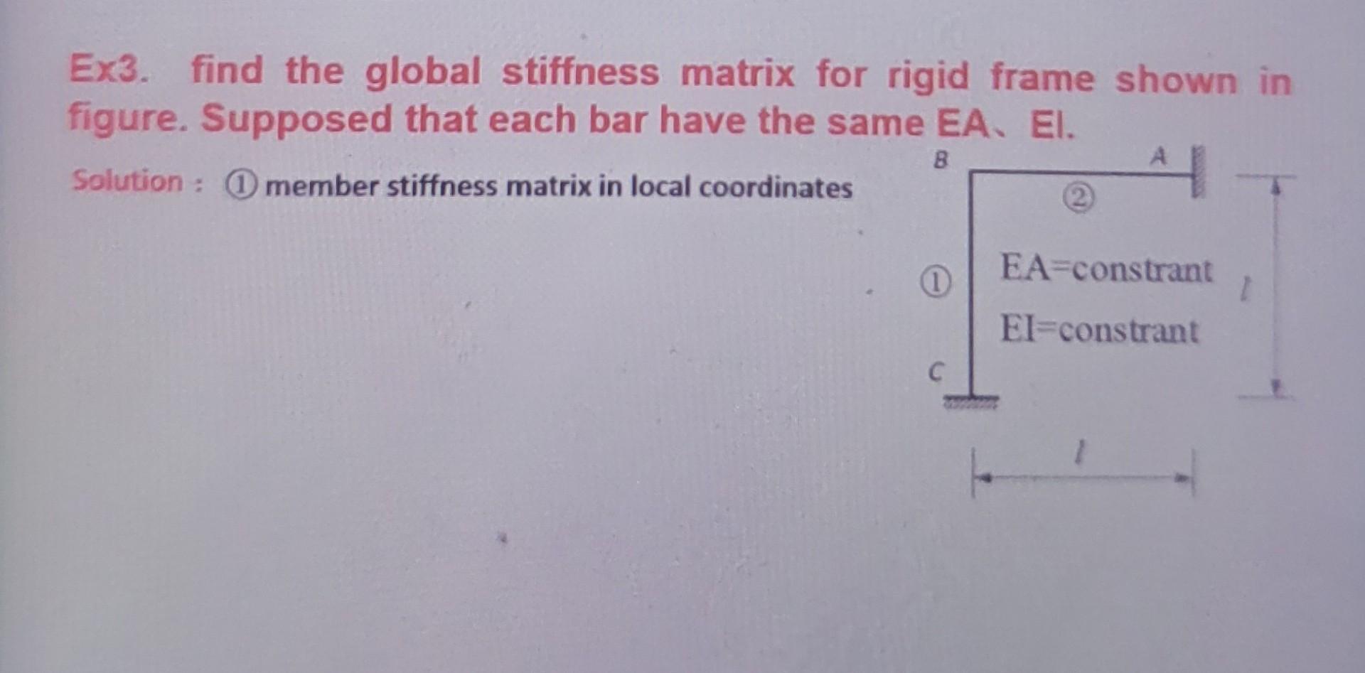 Solved Ex3. find the global stiffness matrix for rigid frame | Chegg.com