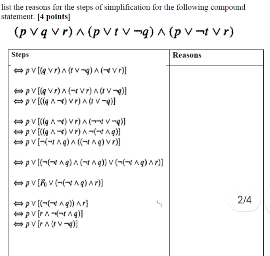 Solved list the reasons for the steps of simplification for | Chegg.com