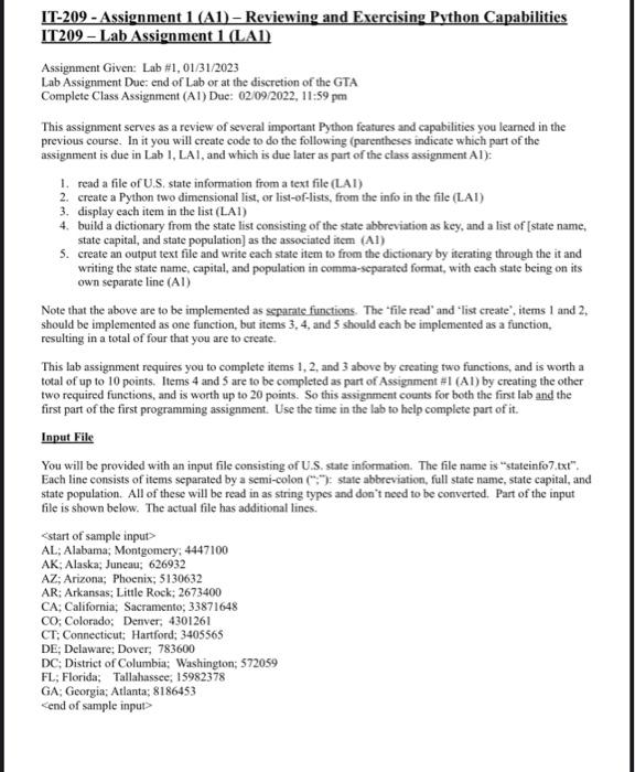 Solved IT-209-Assignment 1 (A1) - Reviewing and Exercising | Chegg.com