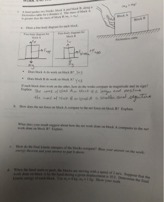 Solved A hand pushes two blocks, block A and block B. along | Chegg.com