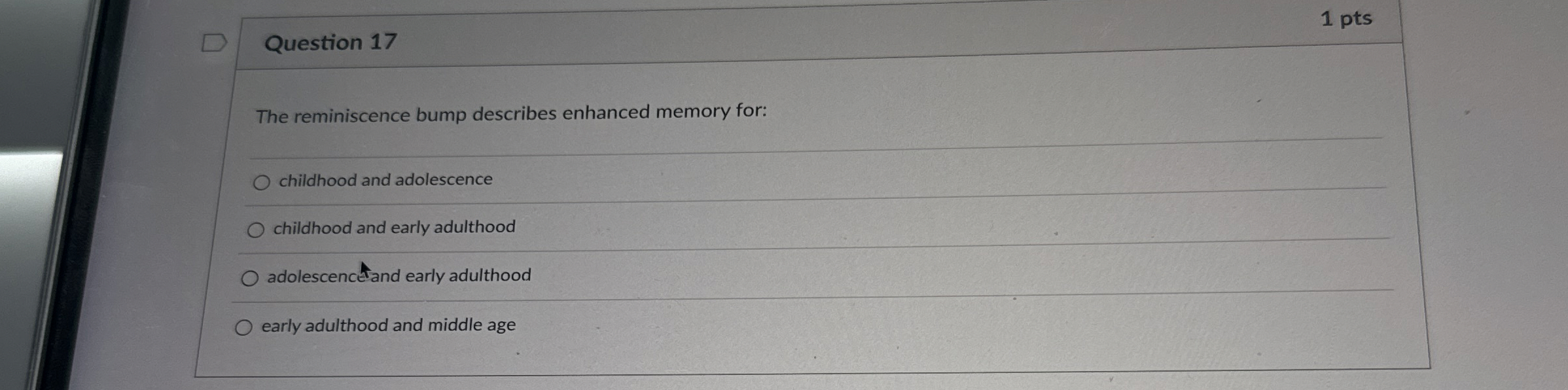 Solved Question 171 ptsThe reminiscence bump describes | Chegg.com Solved Question 171 ptsThe reminiscence bump describes | Chegg.com