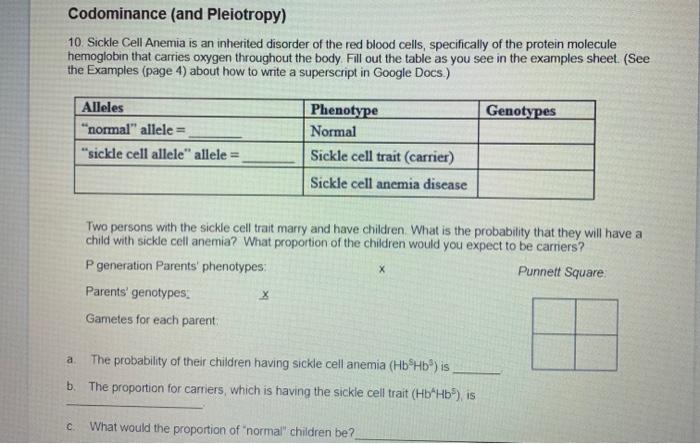 Solved Codominance (and Pleiotropy) 10 Sickle Cell Anemia is | Chegg.com