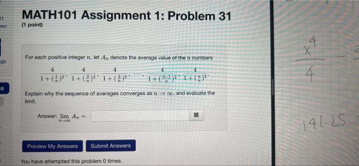 Solved MATH101 Assignment 1: Problem 31 (1 point) For each | Chegg.com