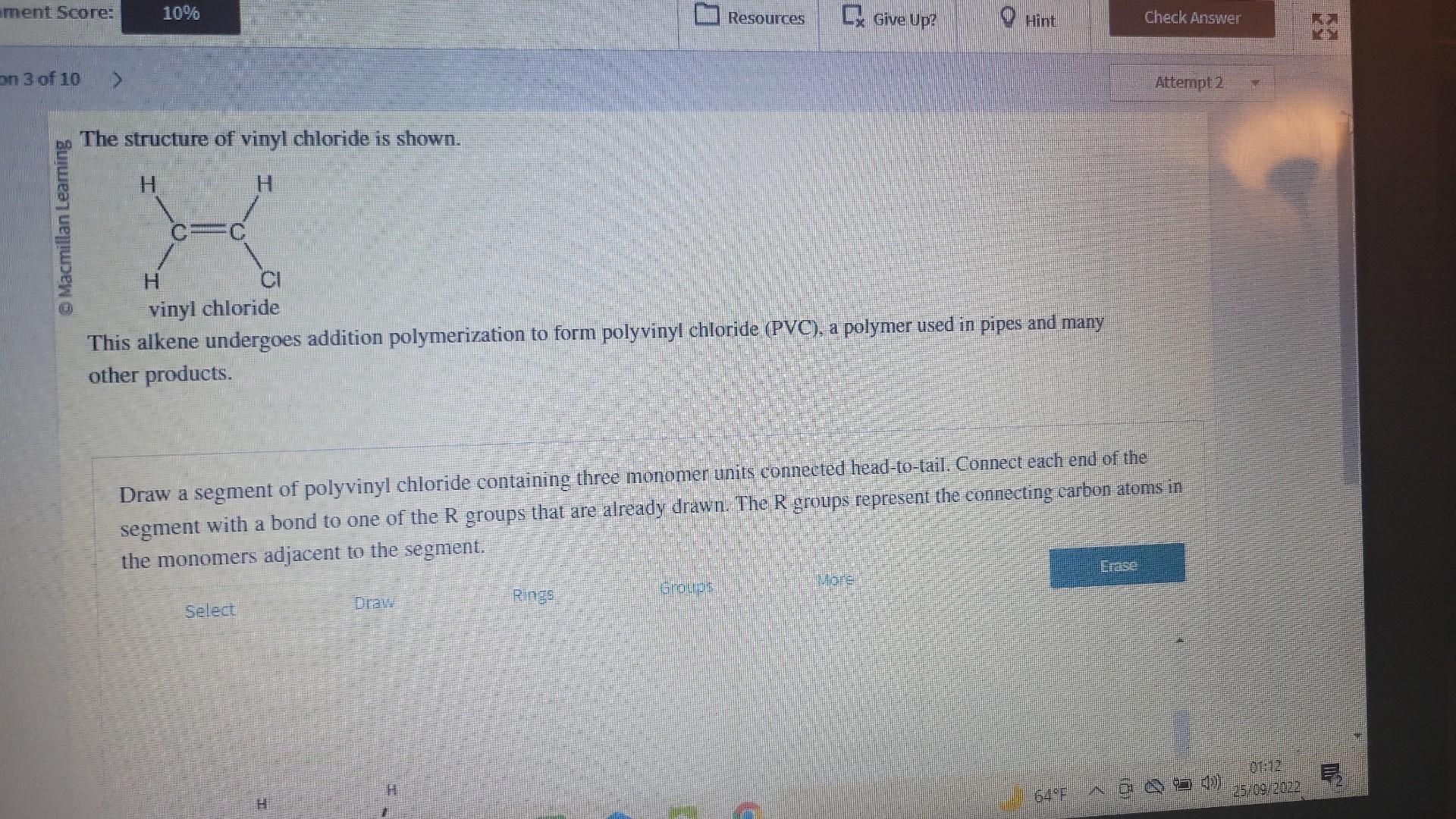 Solved The structure of vinyl chloride is shown. This alkene | Chegg.com
