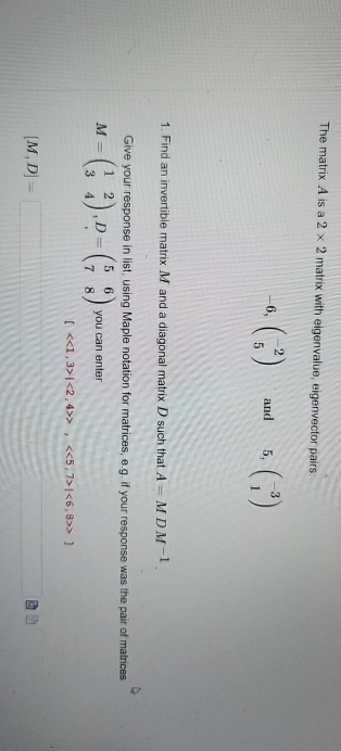 Solved The matrix A ﻿is a 2×2 ﻿matrix with eigenvalue, | Chegg.com