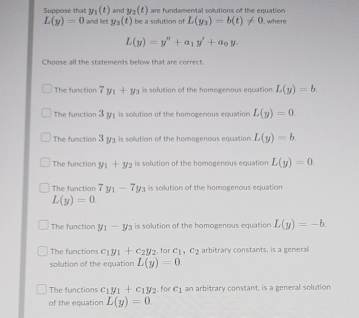 Solved Suppose that y1(t) and y2(t) are fundamental | Chegg.com
