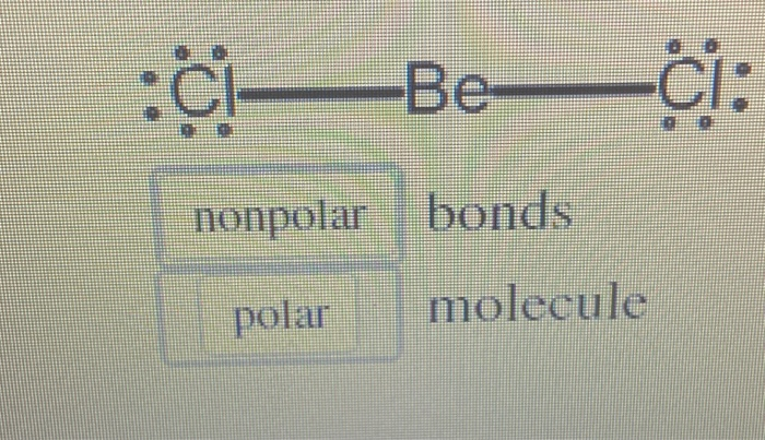 Solved :: Be -ċi: nonpolar bonds polar molecule OSO polar | Chegg.com