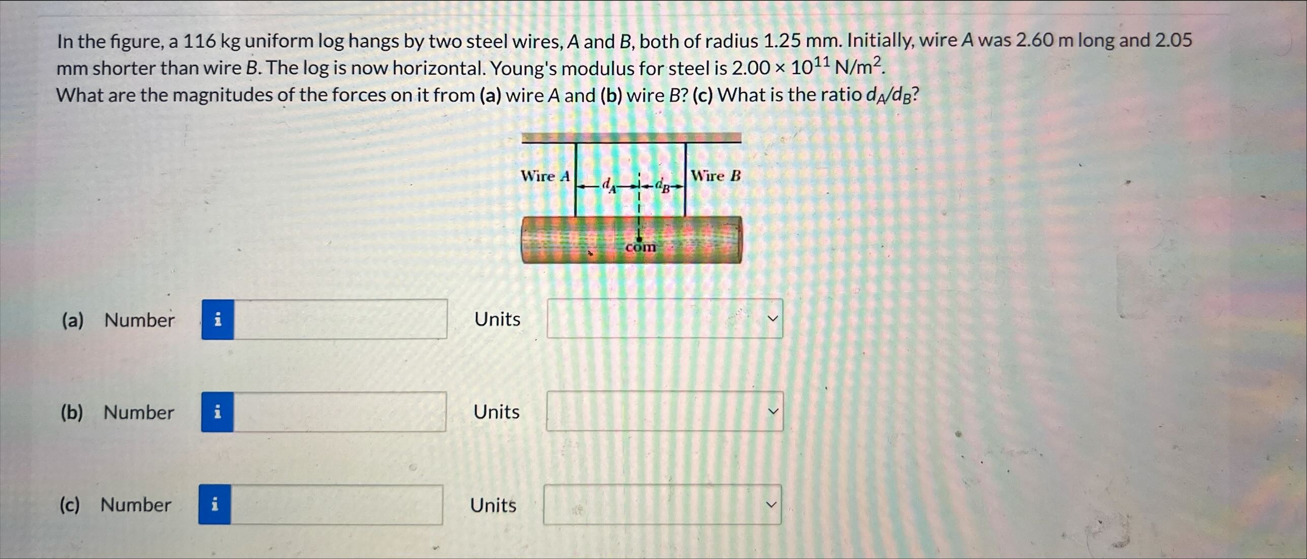 Solved In the figure, a 116kg ﻿uniform log hangs by two | Chegg.com