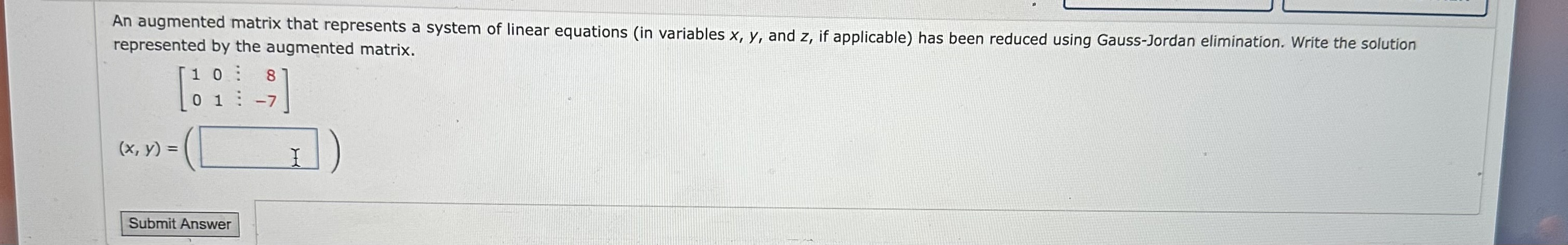 Solved An augmented matrix that represents a system of | Chegg.com