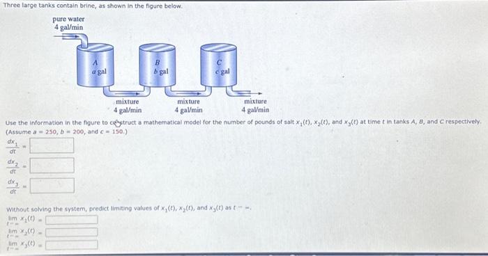 Solved Three large tanks contain brine, as shown in the | Chegg.com