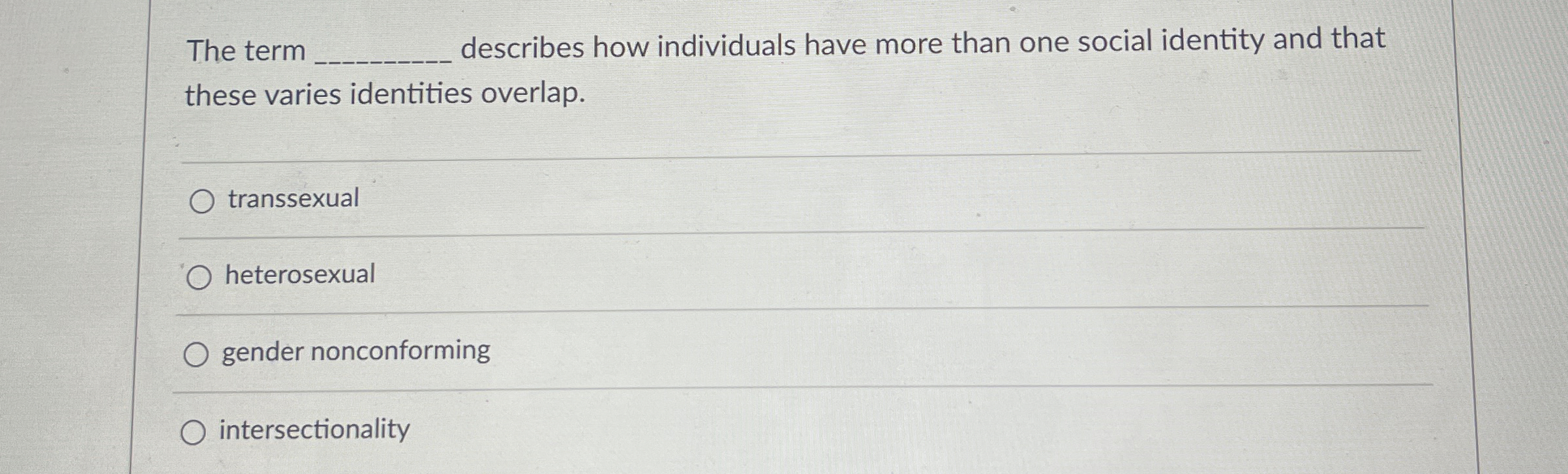 Solved The term q, ﻿describes how individuals have more than | Chegg.com