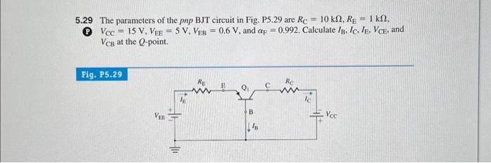 Solved 5.29 The parameters of the pnp BJT circuit in Fig. | Chegg.com