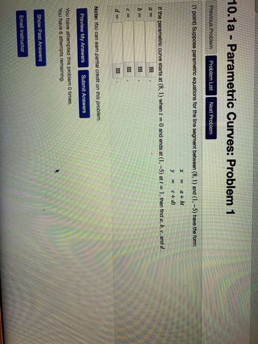 Solved 10.1a - Parametric Curves: Problem 1 Previous Problem | Chegg.com