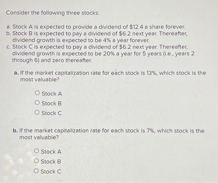 Solved Consider the following three stocks: a. Stock A is | Chegg.com