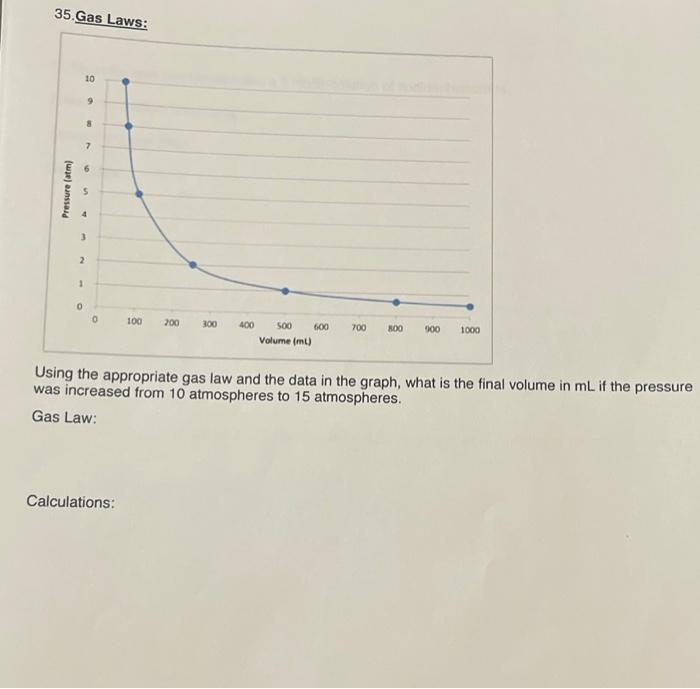Solved 35. Gas Laws: Using the appropriate gas law and the | Chegg.com