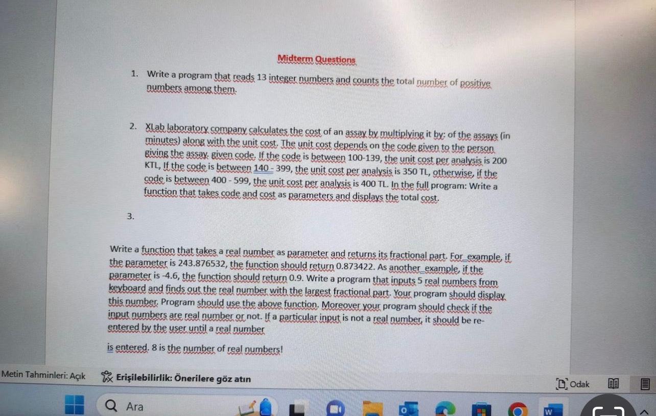 Midterm QuestionsWrite a program that reads 13 | Chegg.com