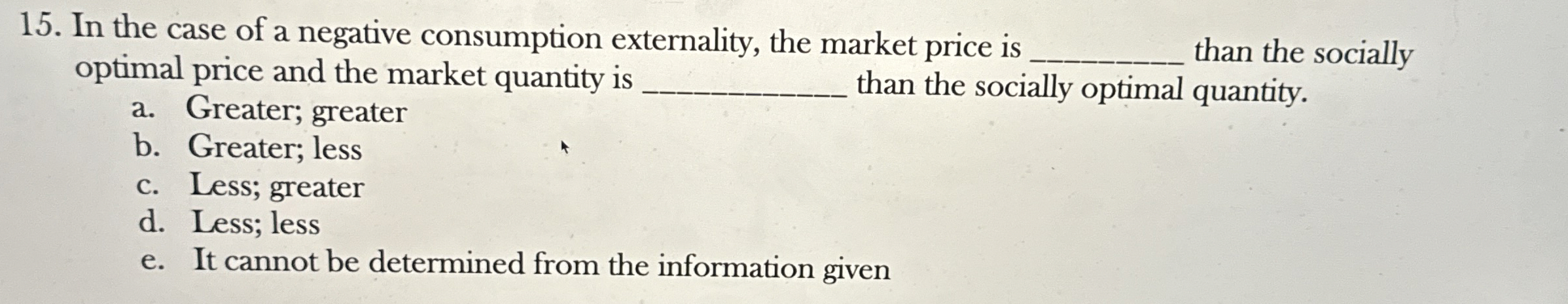 Solved In the case of a negative consumption externality, | Chegg.com