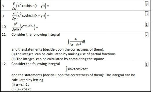 Solved 3 8. - 10210 9. 10. v+coshz e 2 11. 21 | Chegg.com