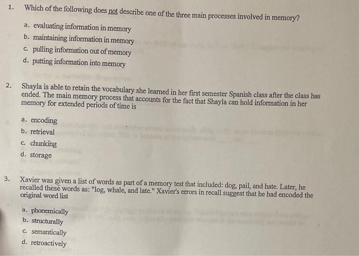 Solved 1. Which of the following does not describe one of | Chegg.com