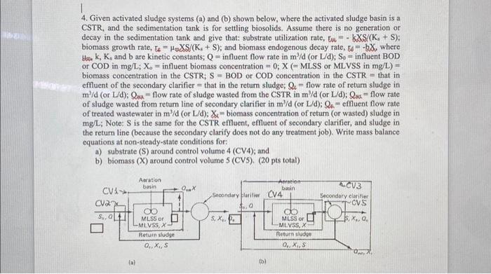 Solved 4. Given activated sludge systems (a) and (b) shown | Chegg.com Solved 4. Given activated sludge systems (a) and (b) shown | Chegg.com