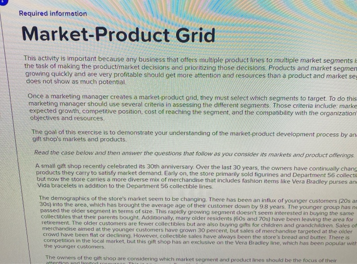 Required information Market-Product Grid This | Chegg.com