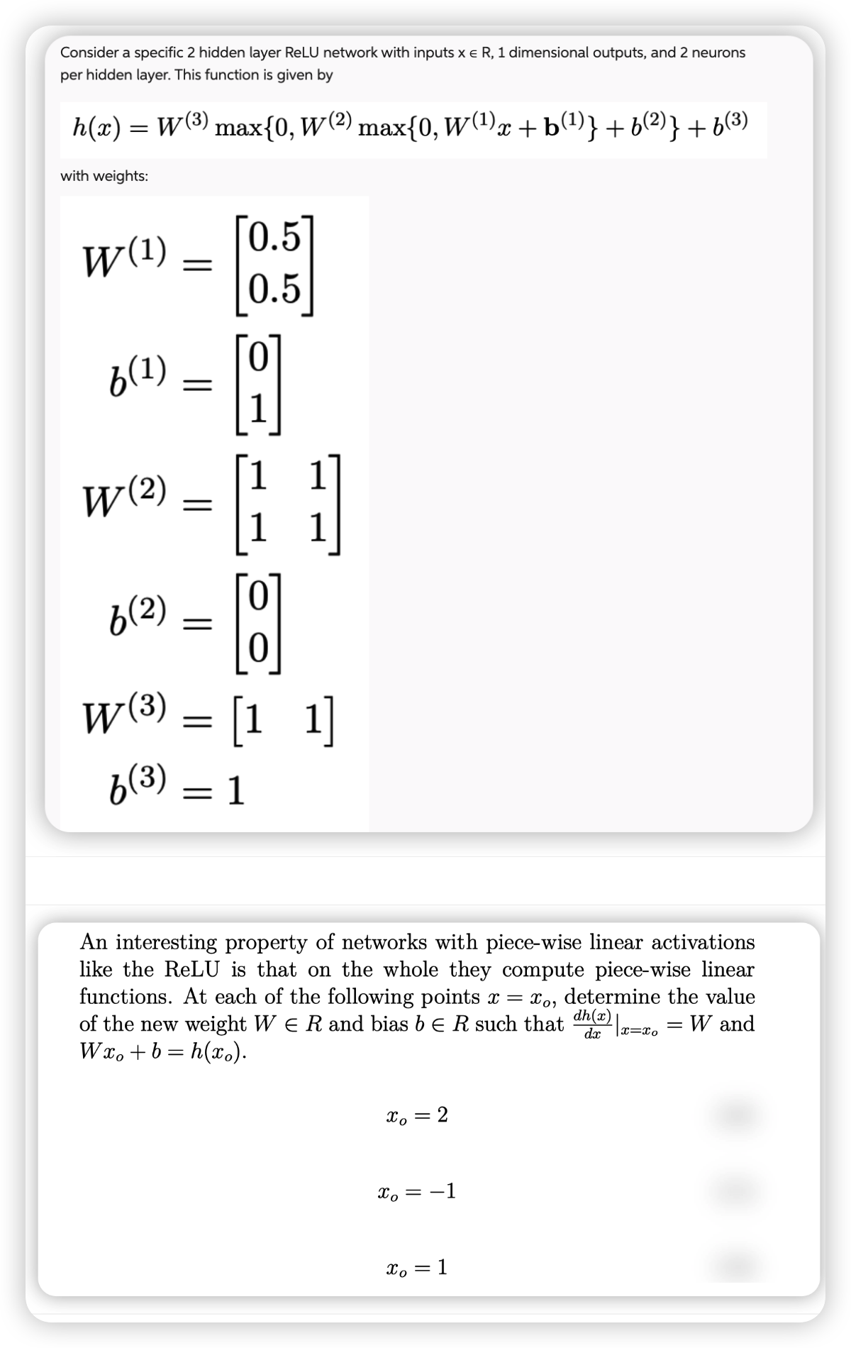 Solved Consider a specific 2 ﻿hidden layer ReLU network with | Chegg.com