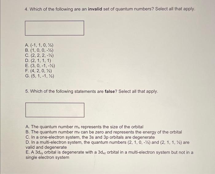 Solved 4. Which of the following are an invalid set of | Chegg.com