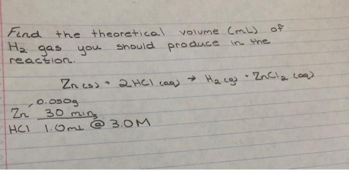 Solved Find the theoretical volume (mL) of H2 gas you should | Chegg.com