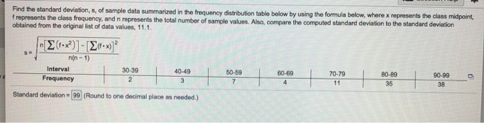 Solved Find the standard deviation, s, of sample data | Chegg.com