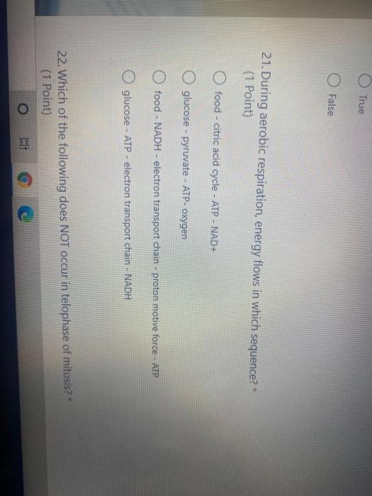 Solved O True False 21. During aerobic respiration, energy | Chegg.com
