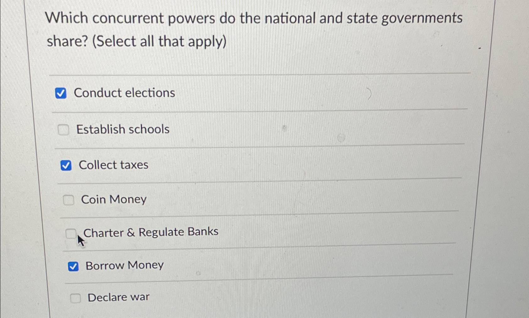 Solved Which concurrent powers do the national and state | Chegg.com