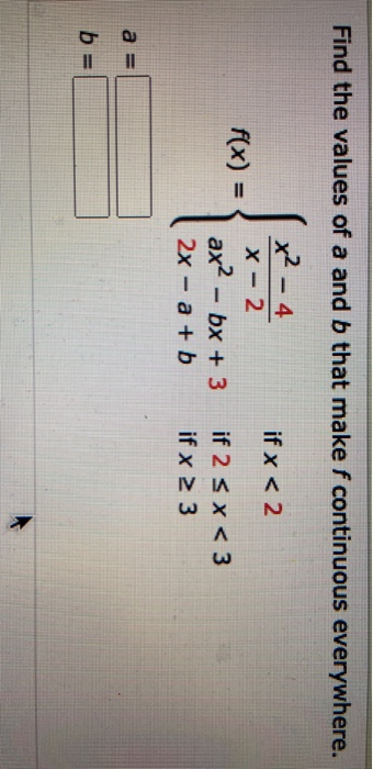 Solved Find the values of a & b that make f continuous | Chegg.com