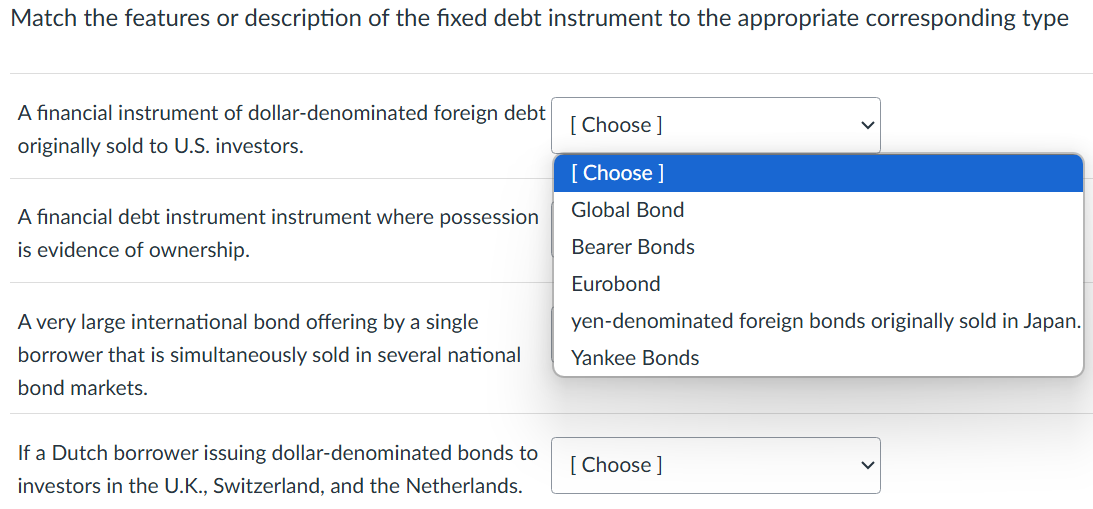 Solved Match the features or description of the fixed debt | Chegg.com